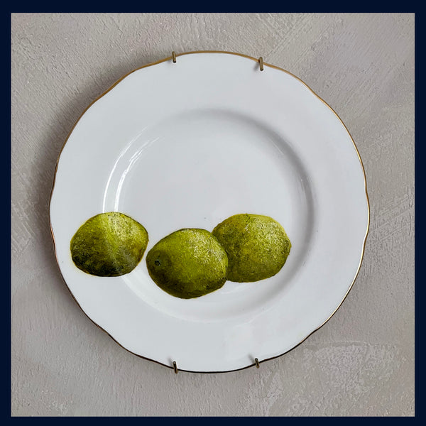 Plated: original fine art oil painting on a vintage plate - 3 limes ...