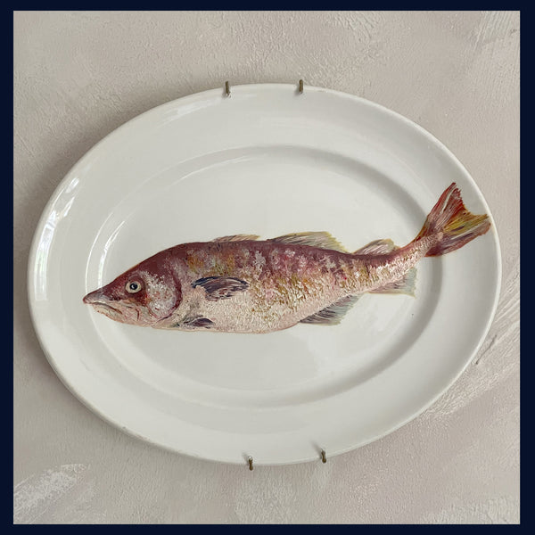 Plated: original fine art oil painting on a vintage plate - cod fish ...
