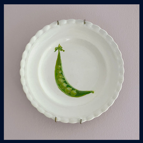 Plated: original fine art oil painting on a vintage plate - Pea Pod ...